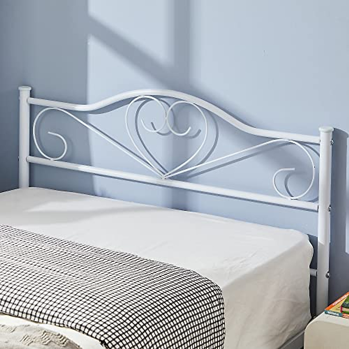 VECELO 14 Inch Twin Size Metal Platform Bed Frame with Headboard and Footboard, Heavy Duty Mattress Foundation with Steel Slats Support, No Box Spring Needed, White