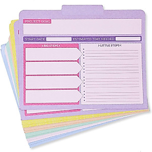 Paper Junkie Set of 12 Project File Folders with Notes Section, 1/3 Cut Tab Office Supplies in 6 Colors (Letter Size)