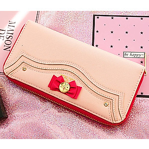 YaJaMa Sailor Moon Kawaii Women Wallet PU Leather Long Credit Card Case Holder Cellphone Pouch Girls Zipper Coins Purse (Pink)
