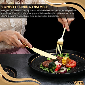 Zonvizo 20 Piece Gold Flatware Set, Spoons and Fork Set, Stainless Steel Tableware Service Cutlery Set, Mirror Finish with Timeless Elegance Dishwasher Safe (Gold)