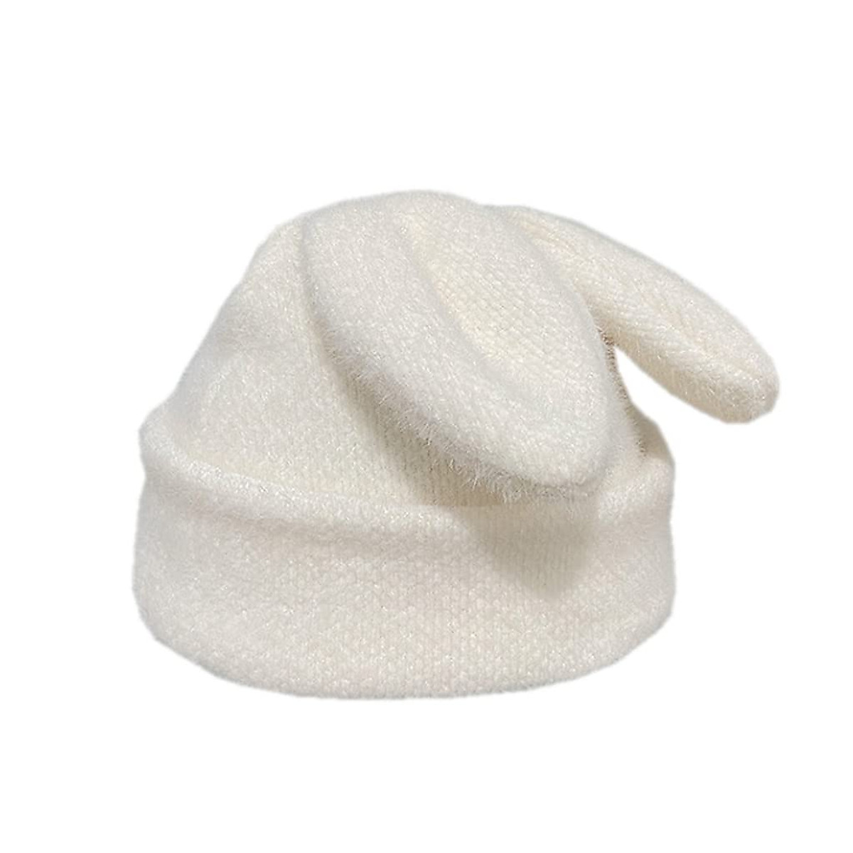 3D Rabbit Ears Beanie Hats Bunny Crochet Cap Cute Plush Winter Hat for Women Girls (White)