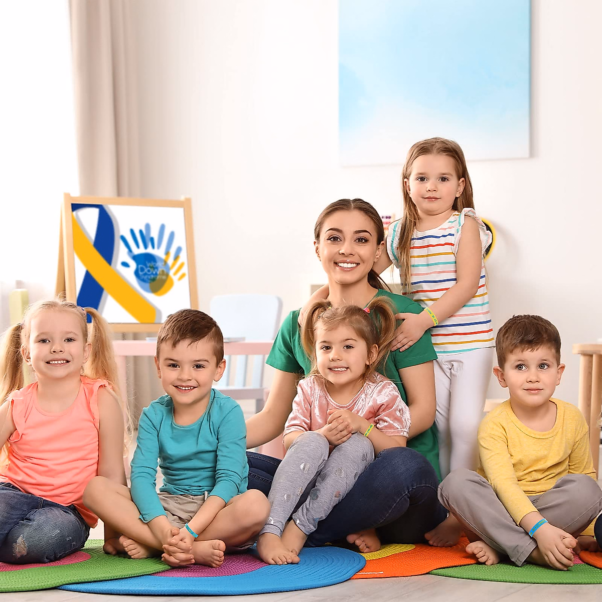 Chivao Down Syndrome Awareness Silicone Bracelet Wristband Blue Yellow Bracelets for Women Men (36 Pcs)