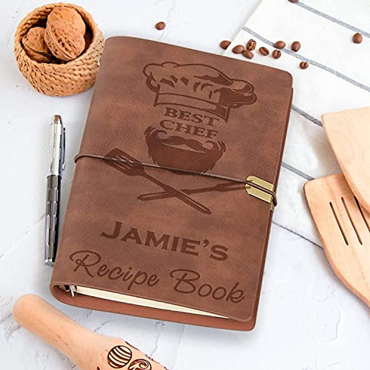 Handmade Leather Recipe Book, Personalized Engraving Name Journal Notebook, Custom Family Cookbooks, Anniversary|Birthday|Thanksgiving|Christmas|Mother's Day Gift for Wife, Mom, Dad, Grandma, Sister