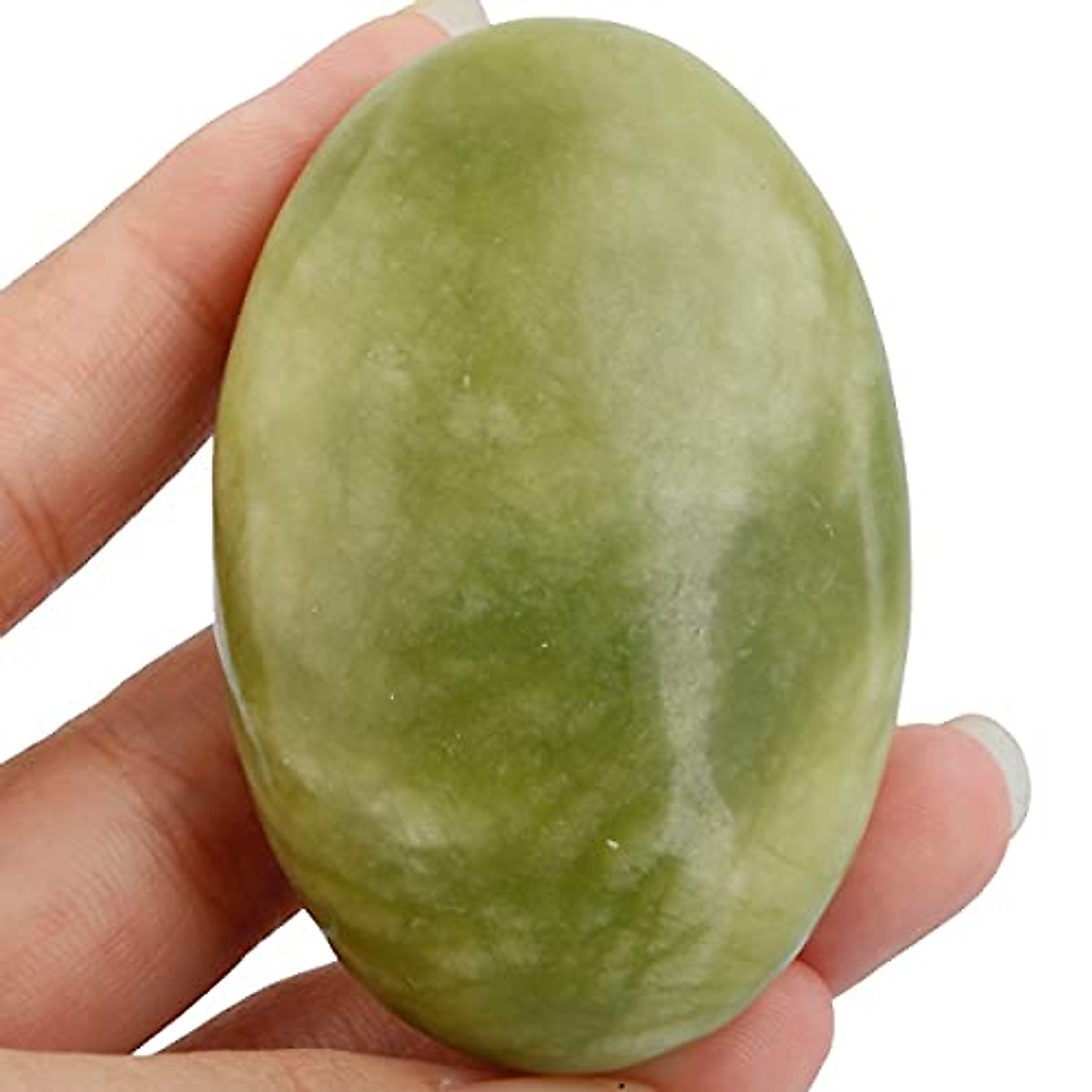 Rockcloud Oval Worry Stones,Palm Pocket Energy Stone,Healing Crystal with Velvet Bag,Green Jade