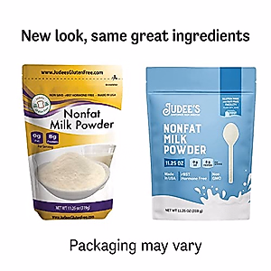 Judee’s Non-Fat Milk Powder 11.25 oz - 100% Non-GMO, Keto-Friendly - rBST Hormone-Free, Gluten-Free and Nut-Free - Good Source of Protein and Calcium - Made in USA