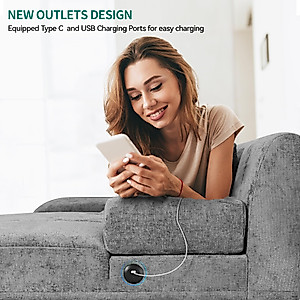 YITAHOME Sectional Couches for Living Room, U Shaped Sofa Chenille Modern Couch with USB & Type C Charging Ports Double Chaise and Comfy Upholstered, Grey