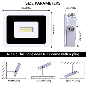 MIHEAL 2 Pack White 110V 10W LED Flood Light,Daylight White, IP68 Waterproof Super Bright Security Lights, Outdoor Floodlight for Yard, Garden, Playground, Basketball Court [Energy Class A++]