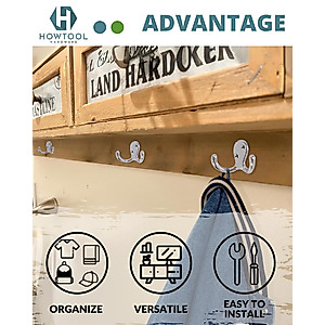 HOWTOOL Double Robe Hook 5 Pack Chrome with Screws Wall Mounted Towel Scarf