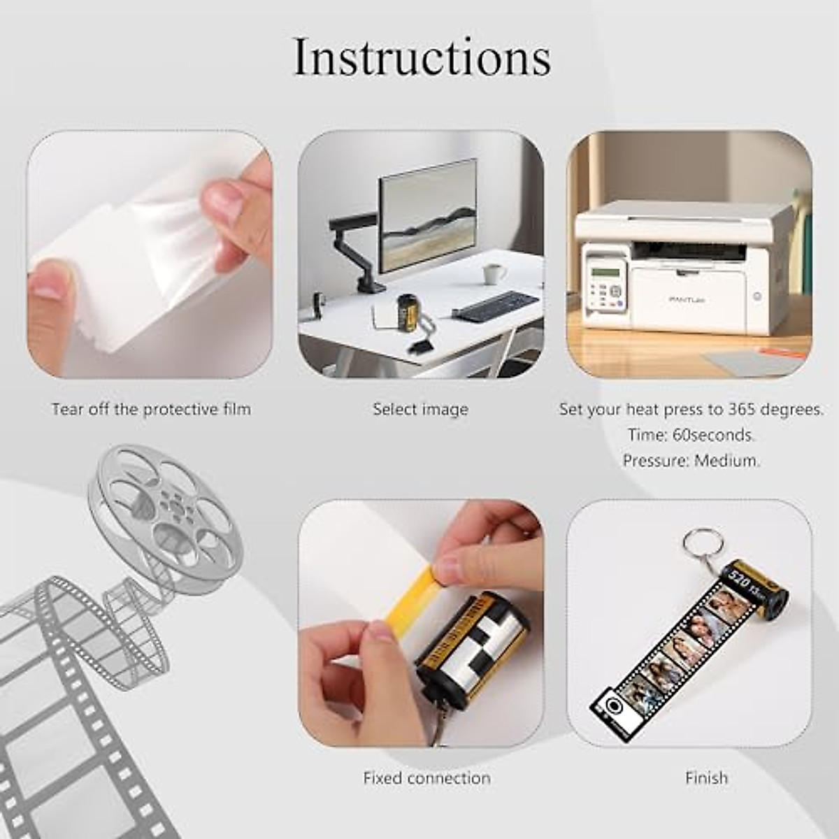 Guiqulai 6 Pack Sublimation Film Roll Keychain Personalized Photo Keychain Camera Memory Keychain Double Sided Sublimation Reel Album (4)