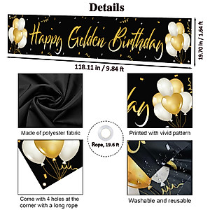 Labakita Large Happy Golden Birthday Banner, Golden Birthday Party Banner, 5th, 21st, 24th, 25th, 28th, 30th, 50th 60th Birthday Decorations Supplies