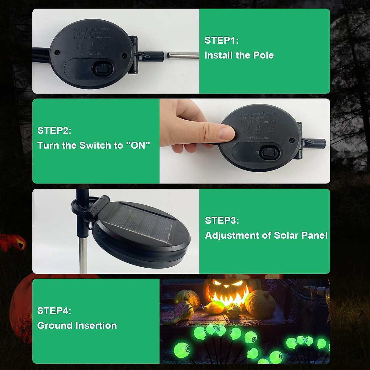 2 Pack Outdoor Halloween Decor Solar Garden Lights Outdoor-16LED Scary Eyeballs Swaying Firefly Lights with Halloween Party