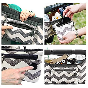 Universal Stroller Organizer Chevron - Non-Slip Stroller Caddy with Cup Holders and Pockets | Sleek Design Stroller Accessory | Fits Most Strollers, incl Jogging Strollers, Travel Systems and Wagons
