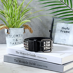 Geyoga Studded Belt Metal Punk Rock Rivet Belt Punk Leather Belt Threads Studded Goth Belt with Pyramid Studs for Women Men(Silver)