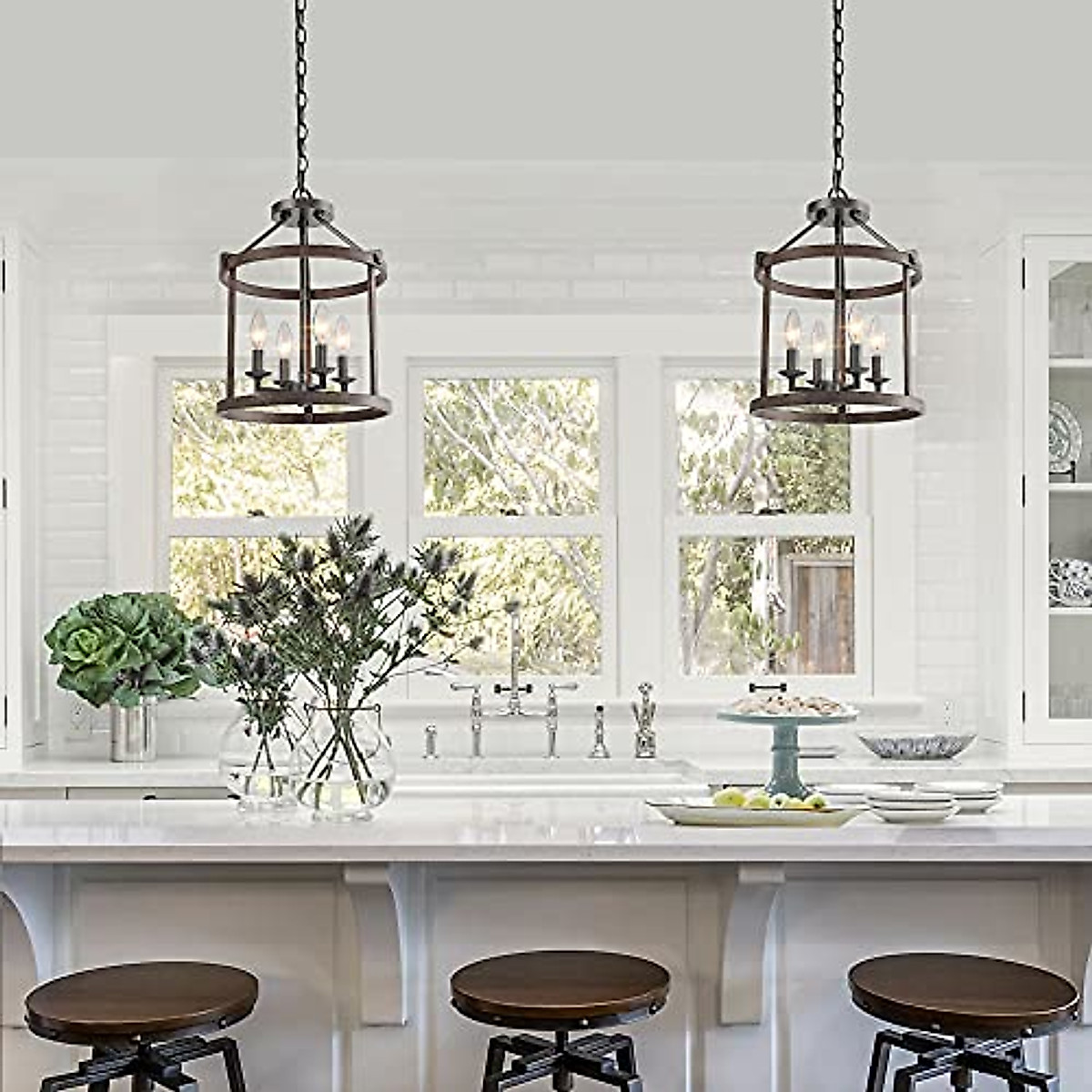 LNC Farmhouse Chandeliers for Dining Rooms with Faux Wood Finish, W13"xH17.1