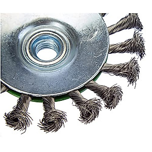 Bosch 2608622109 Conical Brush Knotted Wire 0.35mm, 115mm x M14, Inox, Silver/Green