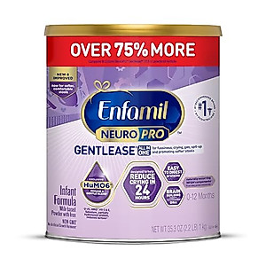 Enfamil NeuroPro Gentlease Baby Formula, Brain Building DHA, HuMO6 Immune Blend, Designed to Reduce Fussiness, Crying, Gas & Spit-up in 24 Hrs, Prebiotics to Promote Softer Stools, Baby Milk, 27.4 Oz