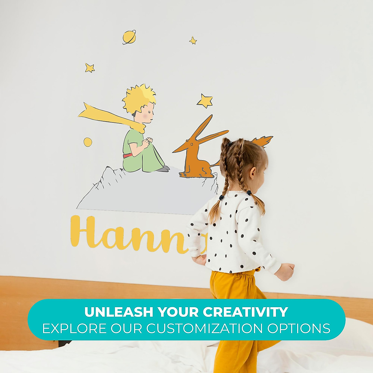 EGD Personalized Wall Decor I Name The Little Prince & Fox Wall Decals I Custom Name for Baby Room Decor I Nursery Decor for Boys and Girls I Multiple Personalization Options