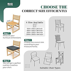 Big Hippo Patio Chair Cushion 16 x 17 Inch Waterproof Outdoor Seat Cushions for Patio Furniture 5-Year Color Fastness Sofa Garden Couch Chair Pads with Handle and Adjustable Straps Set of 2, Gray