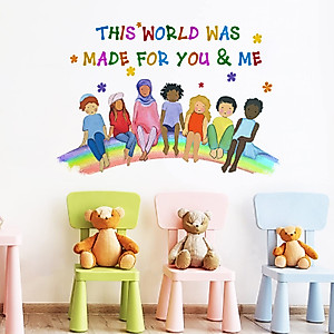 Mfault Kids Diversity Equality Inspirational Wall Decals Stickers, Motivational Inclusion Nursery Decorations Bedroom Playroom Classroom Art, This World was Made for You and Me Toddler Room Decor