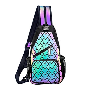 FZChenrry Luminous Geometric Backpack Women Holographic Reflective Bags and Crossbody Bag Iridescent Backpack Lumikay (No.19011-03)