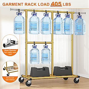 Raybee Clothes Rack Heavy Duty 405LBS Clothing Racks for Hanging Clothes 200+ Rolling Clothes Rack, Metal Clothing Rack with Wheels Rolling Commercial Garment Rack Portable Clothes Rack, Gold