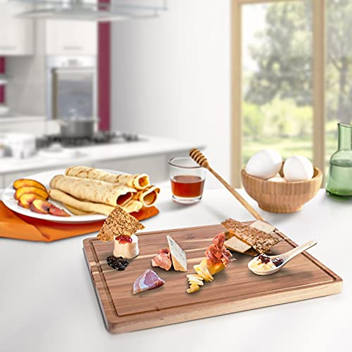 Cibeat Extra Large Wood Cutting Board 24 x 18 Inch, 1.2 Inches Thick Butcher Block, Reversible Wooden Kitchen Block, over Stove Cutting Board, with Side Handles and Juice Grooves