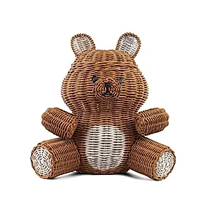 G6 COLLECTION Bear Rattan Storage Basket With Lid Decorative Bin Home Decor Hand Woven Shelf Organizer Cute Handmade Handcrafted Nursery Gift Decoration Animal Wicker Bear (Brown Bear)