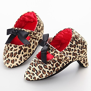Newborn Baby Girls Shoes Bowknot Soft Sole Crib Shoes (0-6 M, Leopard)