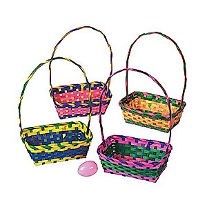 Multicolored Rectangular Easter Baskets - Bulk set of 12, Each Basket is 3 inch x 8 inch with 10 Inch Handle