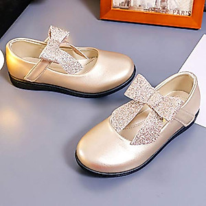 Diufon 2019 Spring and Autumn New Single Shoes Children Shoes Princess Shoes Soft Bottom Bow Peas Shoes Little Girls Flat Shoes Sandals (5-5.5 US M Little Kids, Gold)