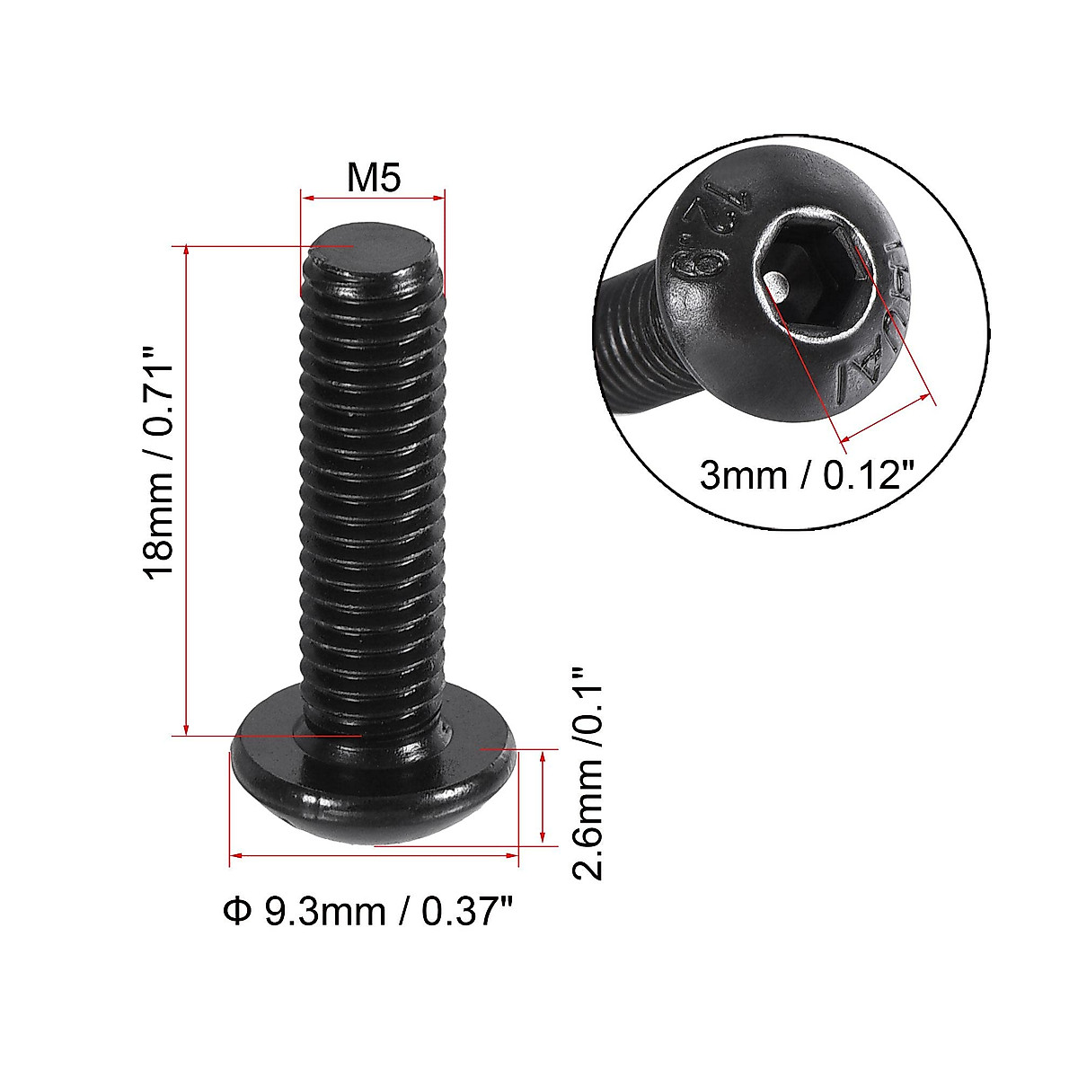 uxcell M5x18mm Hex Socket Button Head Cap Bolts Screws Carbon Steel 50pcs