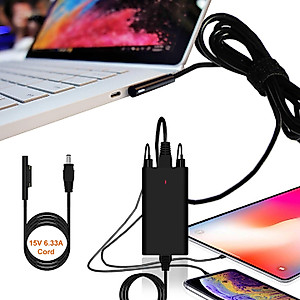BatPower High Power Delivery Slim 120W Surface Charger Compatible with Microsoft Surface Book Laptop 4 3 2 1 Surface Pro 9 8 X 7 6 5 4 3 Go Power Supply 102W Adapter with Dual USB Quick Charge 3.0
