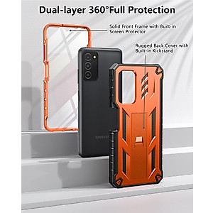 for Samsung Galaxy A03S Phone Case: Built in Hard Kickstand & Touch Protector Military Shockproof TPU Sturdy Soft Rugged Heavy Duty Armor Full Body Protection Grade Phone Cover - Orange