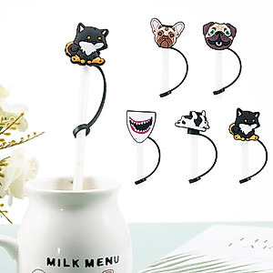 1 Piece Cute Drinking Straw Caps Cover for 6-8 mm Reusable Drinking Straw Tips Lids Dust-Proof Straw Plugs Dog Cat Shape Straw Protector