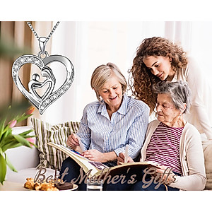 ABBGIABBW 925 Sterling Silver Mother and Daughter Love Heart Pendant Necklace Mom Daughter Jewelry Gifts for Women