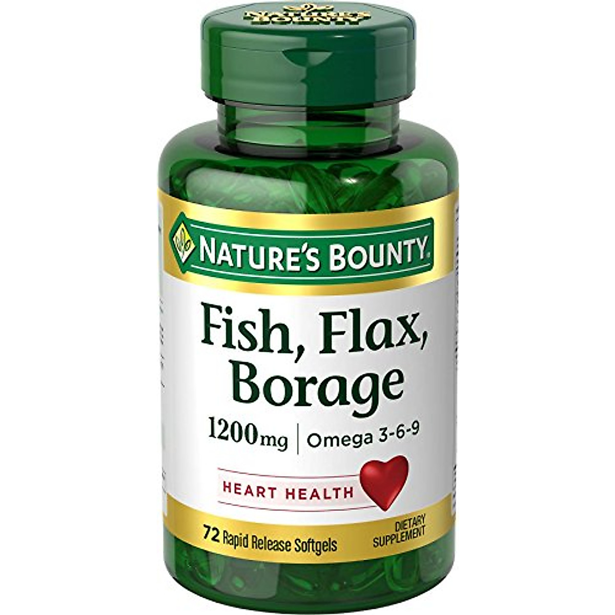 Fish, Organic Flaxseed and Borage Oils by Nature's Bounty, Omega 3-6-9 and Fatty Acids, Supports Heart, Cellular and Metabolic Function, 1200 mg, 72 Softgels (packaging may vary)