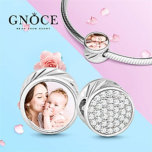 GNOCE Custom Photo Charm Bead Sterling Silver Special Love for You Personalized Picture Charm Rose Gold fit All Bracelets Necklaces (Silver)