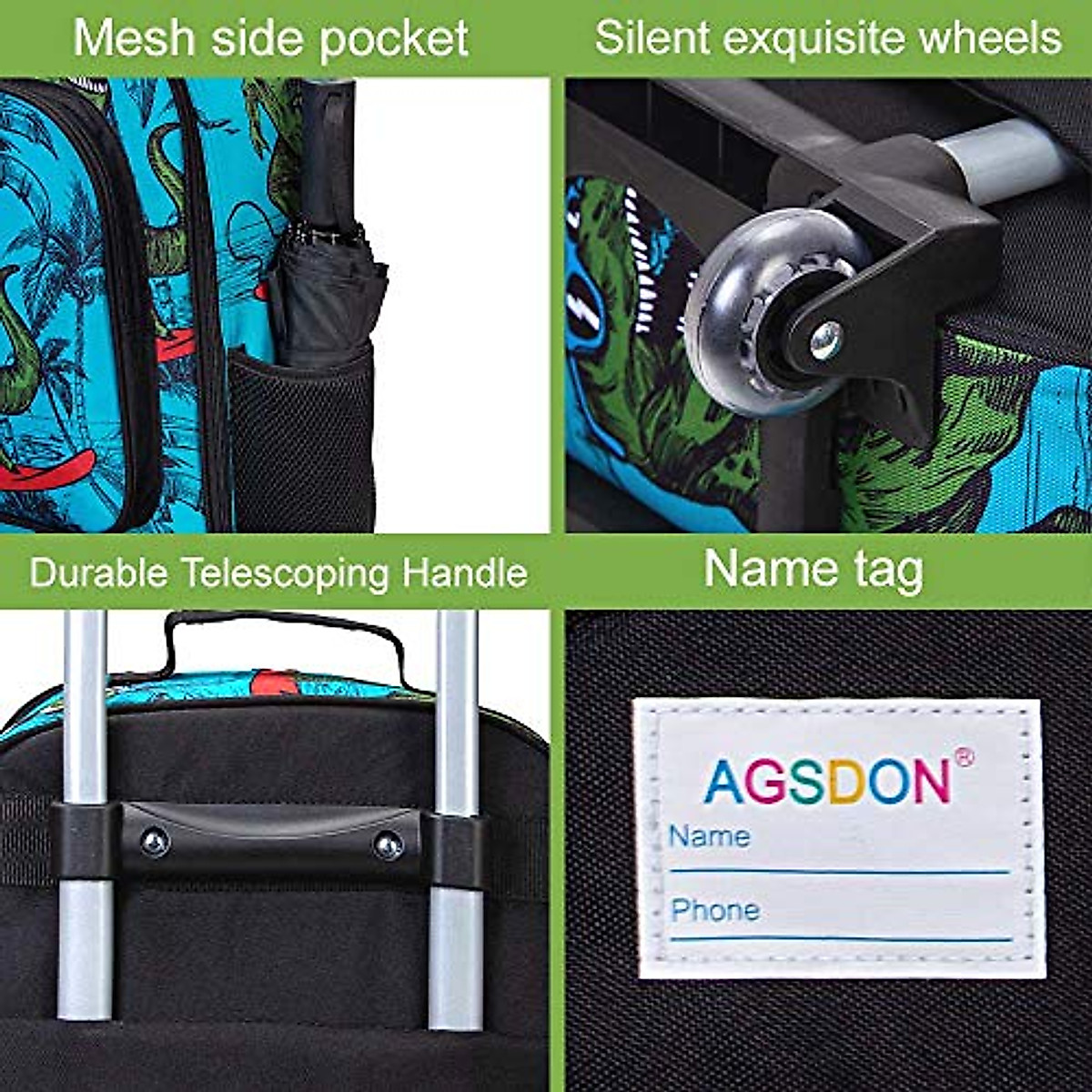 gxtvo Kids Luggage with Wheels for Boys, Dinosaur Rolling carry on Suitcase for Toddler Children