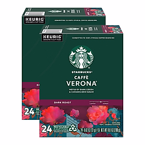 Starbucks Coffee K-Cup Pods, Caffè Verona, Dark Roast Coffee, Notes of Dark Cocoa & Caramelized Sugar, Keurig Genuine K-Cup Pods, 24 CT K-Cups/Box (Pack of 2 Boxes)