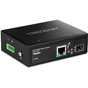TRENDnet Hardened Industrial SFP to Gigabit UPoE Media Converter, IP30 Rated Housing, Includes DIN-Rail & Wall Mounts, Operating Temp. -40 to 75 °C (-40 to 167 °F), TI-UF11SFP, Black