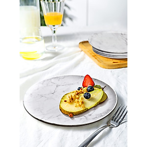 Sweese Dinner Plates Set - 10 Inches Serving Plate for Salad, Pasta - Porcelain Salad Serving Dishes for Kitchen - Marble Fiestaware Plates Set of 4 - Microwave Dishwasher Oven Safe Dinnerware