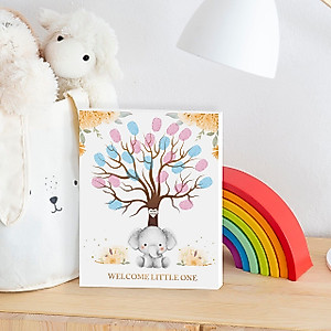 Baby Gender Reveal Fingerprint Tree, Gender Reveal Party, Elephant Baby Shower Guest Book Party Ideas, Canvas Decoration, Baby Shower Guest Book with Ink Pad