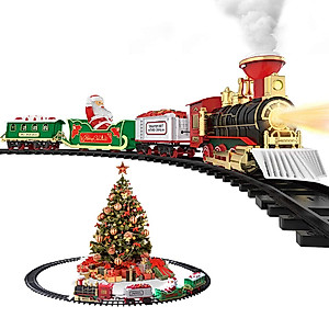 Hot Bee Electric Train Set, Toy Train Sets for Boys 4-7, Around The Christmas Tree Train Toys w/Smoke, Realistic Lights & Sounds, for 3 4 5 6 7 8+ Year Old Kids Boys Girls
