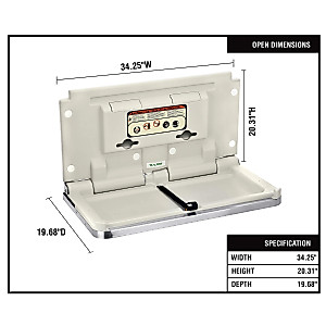 Alpine Industries Wall Mounted Baby Changing Station - Horizontal Fold Down Diaper Changing Table with Safety Strap - Ideal for Commercial Bathrooms
