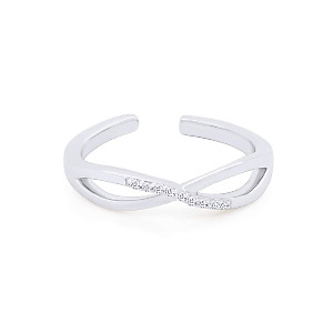 14k White Gold Over Sterling Silver White Natural Diamond Accent Infinity Toe Ring Adjustable