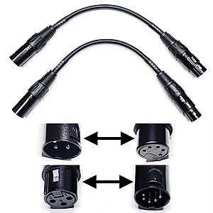 CESS-078 XLR 3-Pin to XLR 5-Pin Adapter Cables, XLR3M to XLR5F & XLR3F to XLR5M, 2 Pack