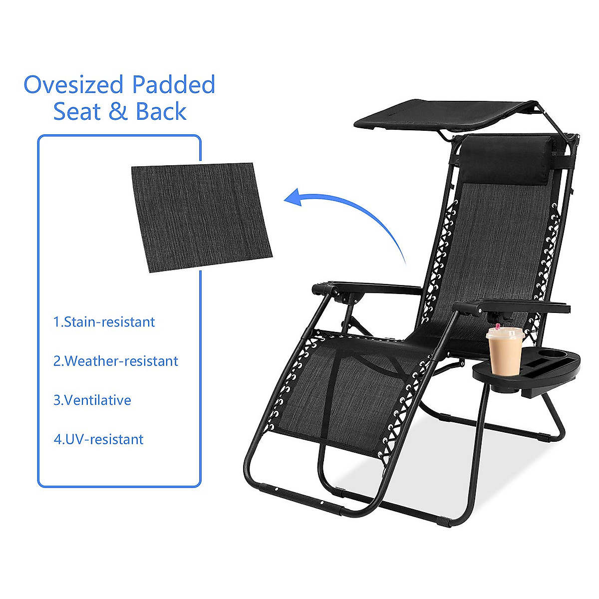 Meet perfect Zero Gravity Chairs Set of 2 with Canopy, Adjustable Outdoor Recliners Outdoor Patio Chairs Folding Reclining Lounge Chair w/Pillows and Cup Holder Trays- 2 Pack, Black