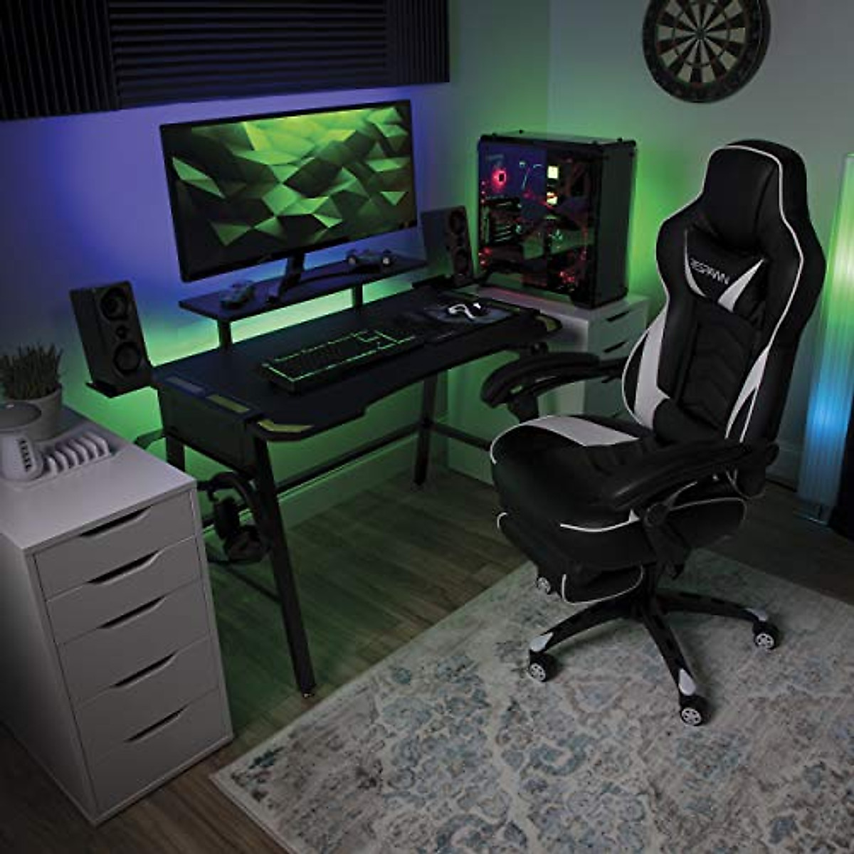 RESPAWN 110 Ergonomic Gaming Chair with Footrest Recliner - Racing Style High Back PC Computer Desk Office Chair - 360 Swivel, Adjustable Lumbar Support, Headrest Pillow, Padded Armrests - 2019 White