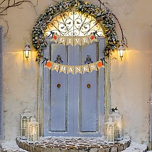 ERKOON Thanksgiving Banner, Give Thanks Burlap Banner Garland Bunting Banner for Harvest Time Thanksgiving Party Decoration