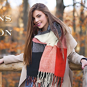 Loritta Womens Scarf Fashion Long Plaid Shawls Wraps Big Grid Winter Warm Lattice Large Scarves Gifts,Red Navy Lattice